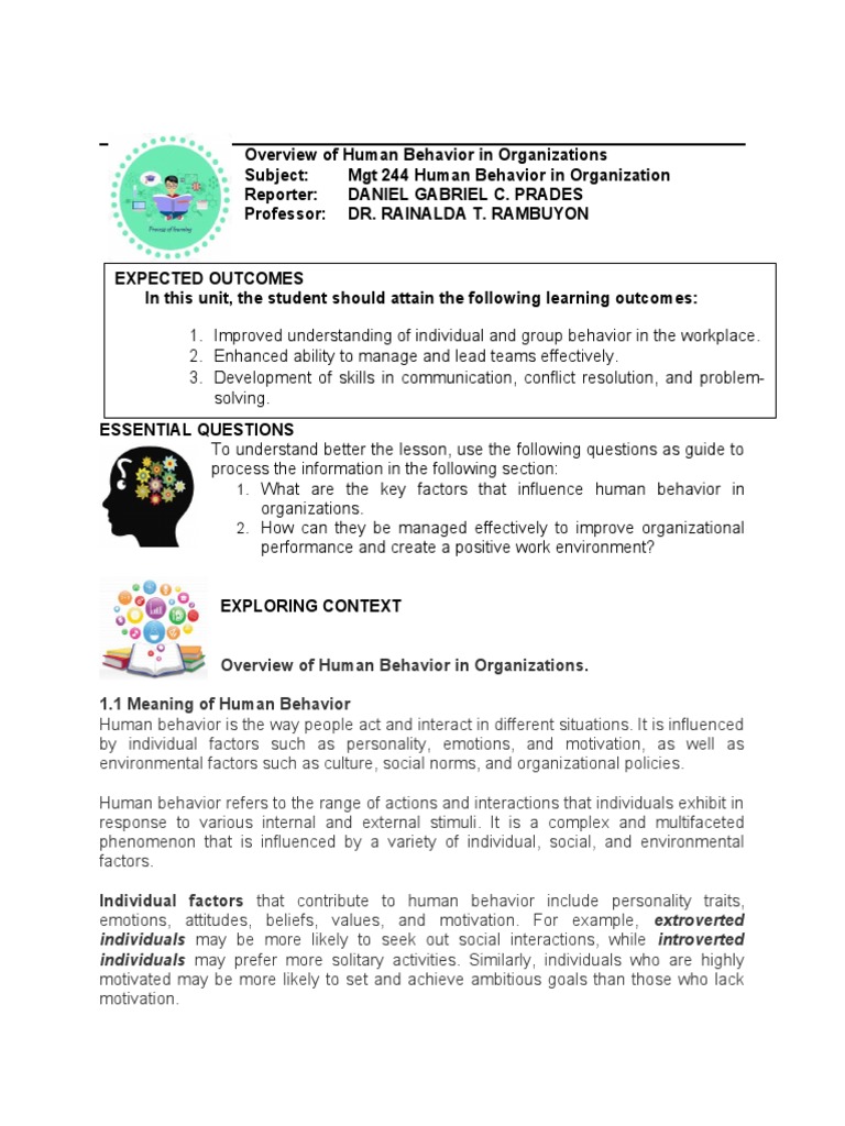 Overview of Human Behavior in Organizations | PDF | Organizational ...