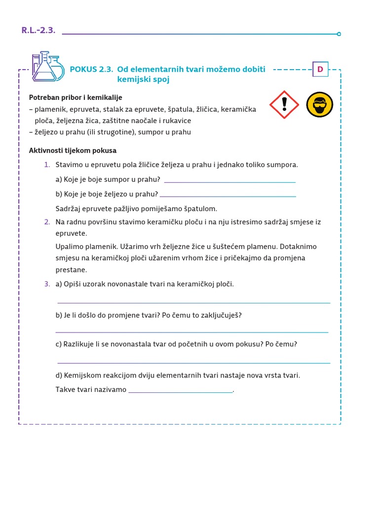 rl-2 3 Od Elementarnih Tvari Mozemo Dobiti Kemijski Spoj | PDF