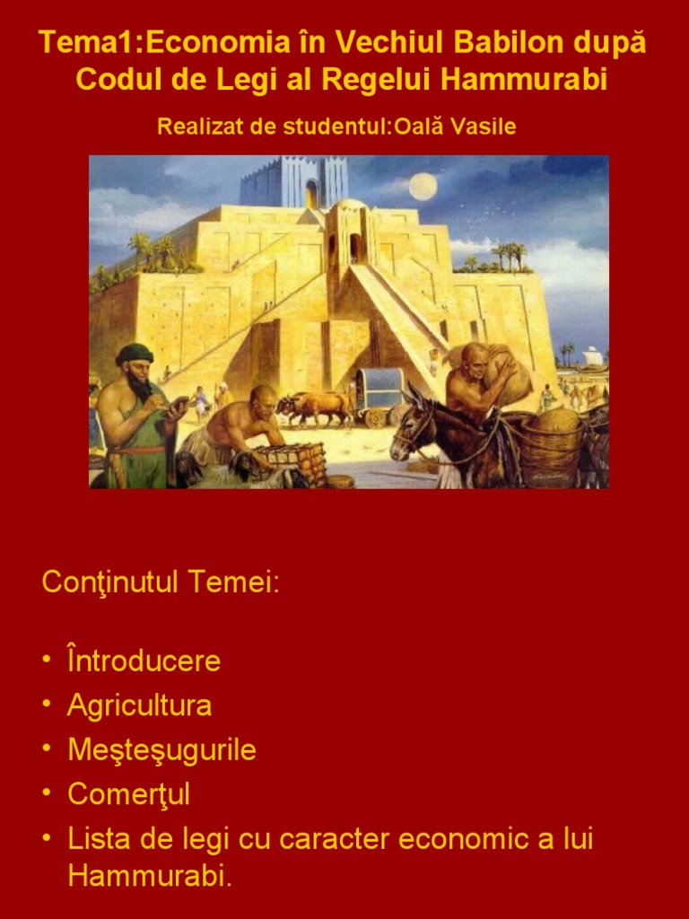 Tema1Economia Babilonului Dupa Legile Lui Hammurabi | PDF