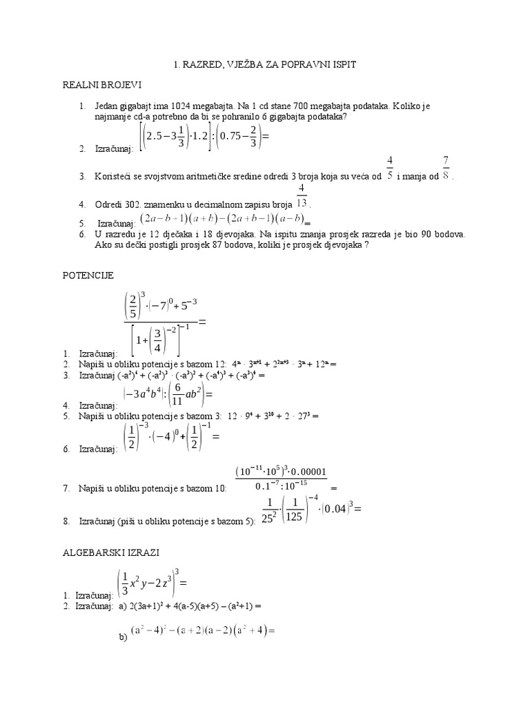 1.R. Zadaci Za Godisnji Ispit | PDF