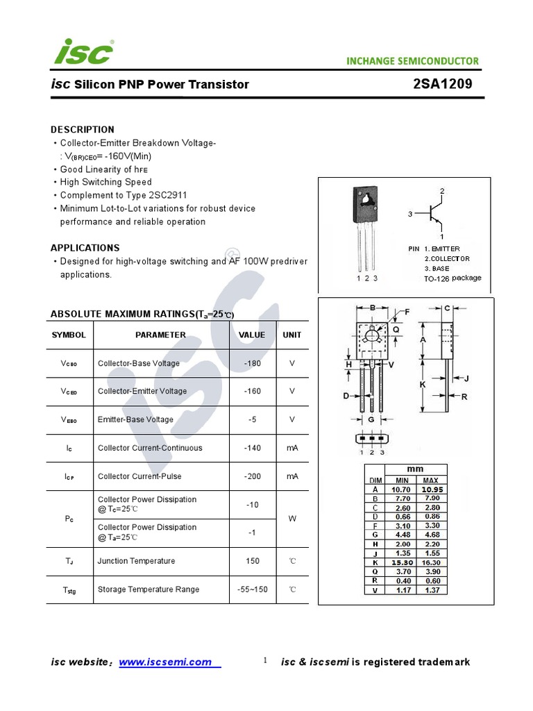 2SA1209 | PDF | Bipolar Junction Transistor | Semiconductors