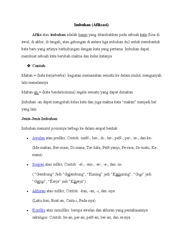 Jenis-Jenis Imbuhan dalam Bahasa | PDF