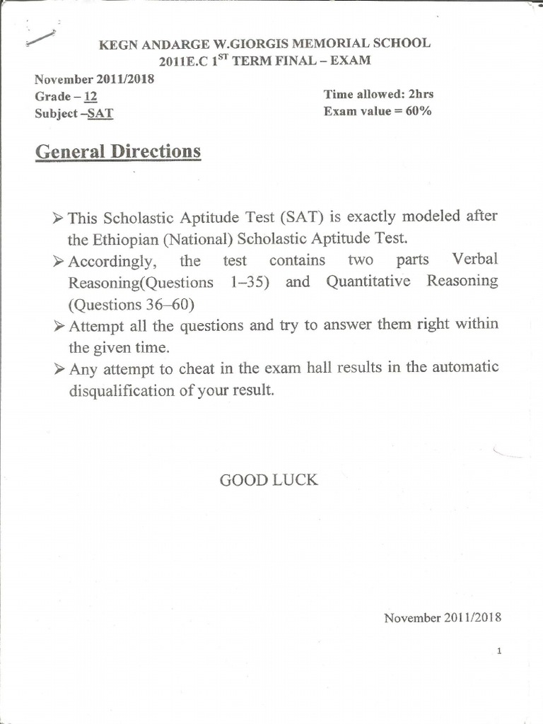 Grade 12 - SAT Model Exam - 2 PDF | PDF