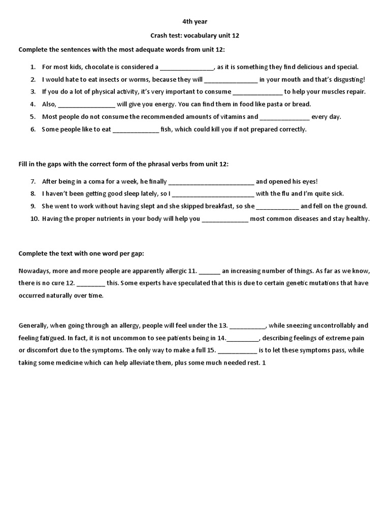Crash Test Vocabulary Unit 12 | PDF