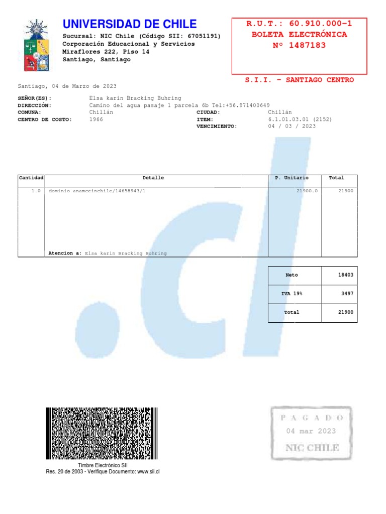 Boleta Electrónica Universidad de Chile | PDF