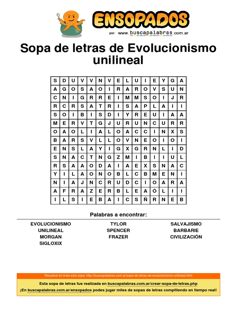 Sopa de Letras de Evolucionismo Unilineal PDF | PDF