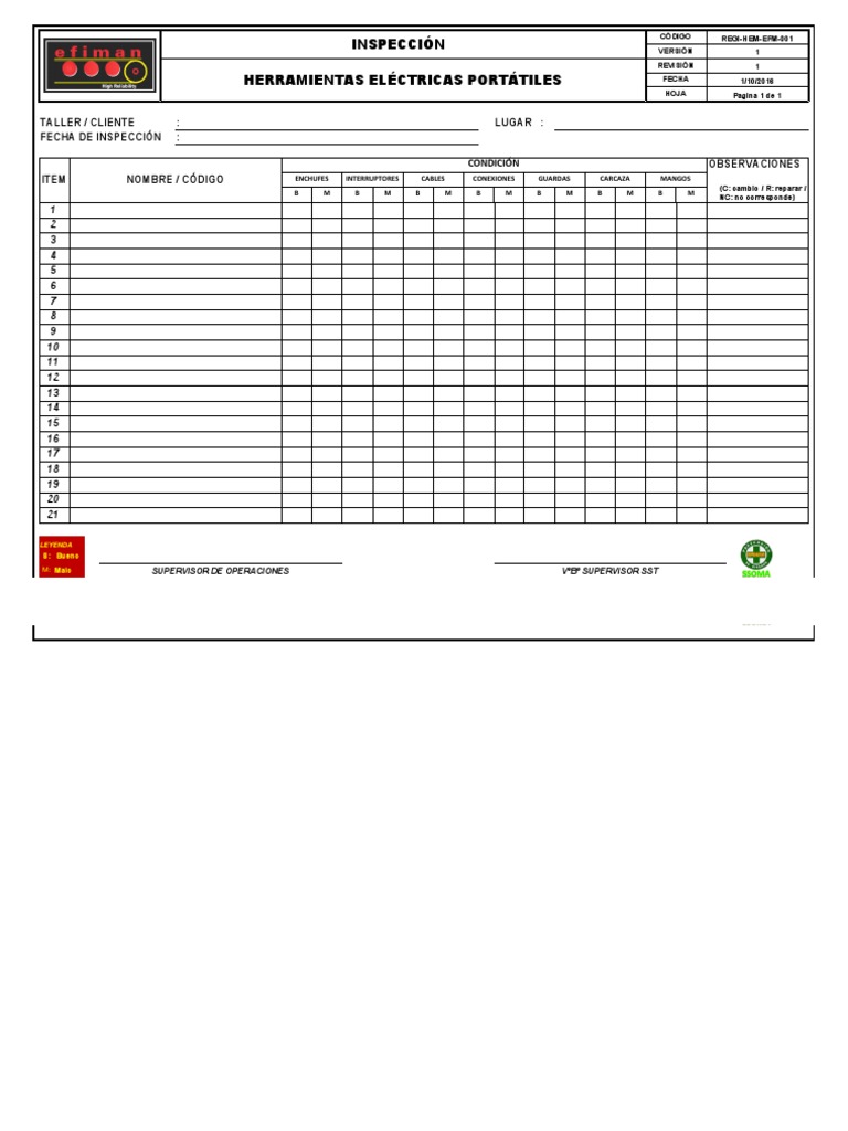 Check List Herramientas y Equipos - Efiman | PDF | Bienes ...