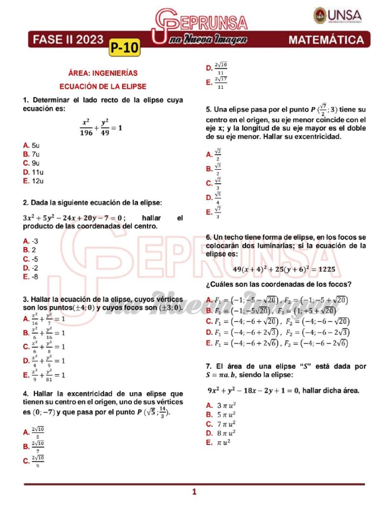 P - 10 Matemática Ceprunsa 2da Fase PDF | PDF