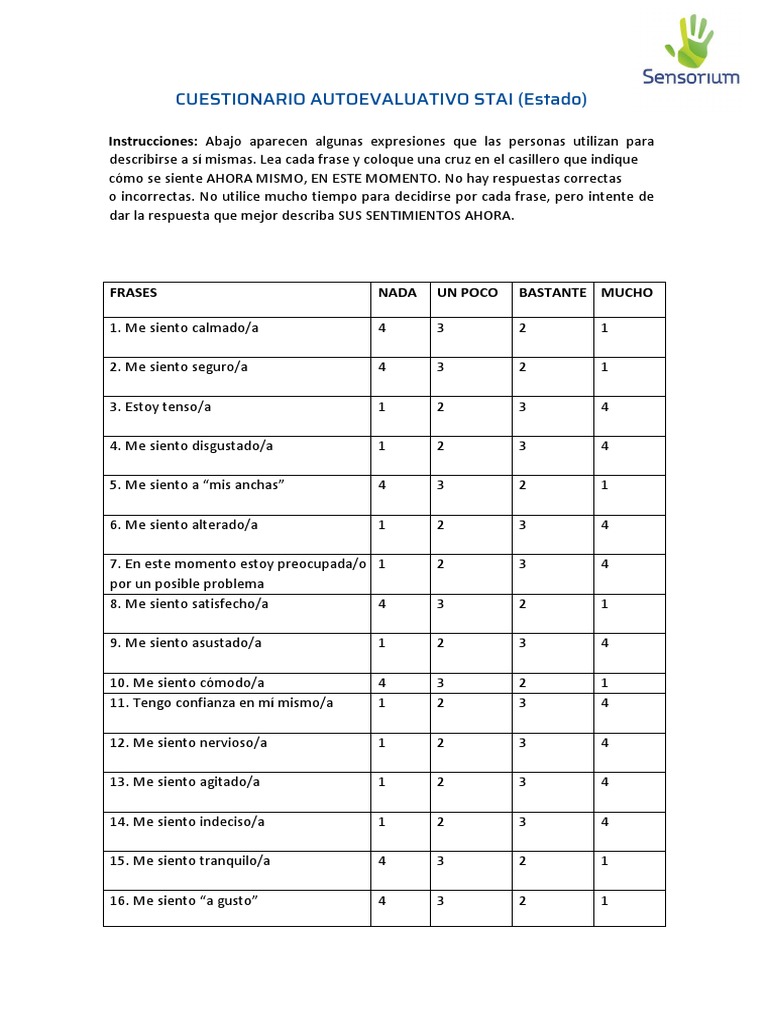 Test STAI Spielberger PDF | PDF