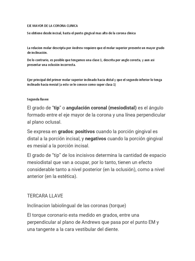 Eje Mayor y Corona Inclinada en Odontología | PDF