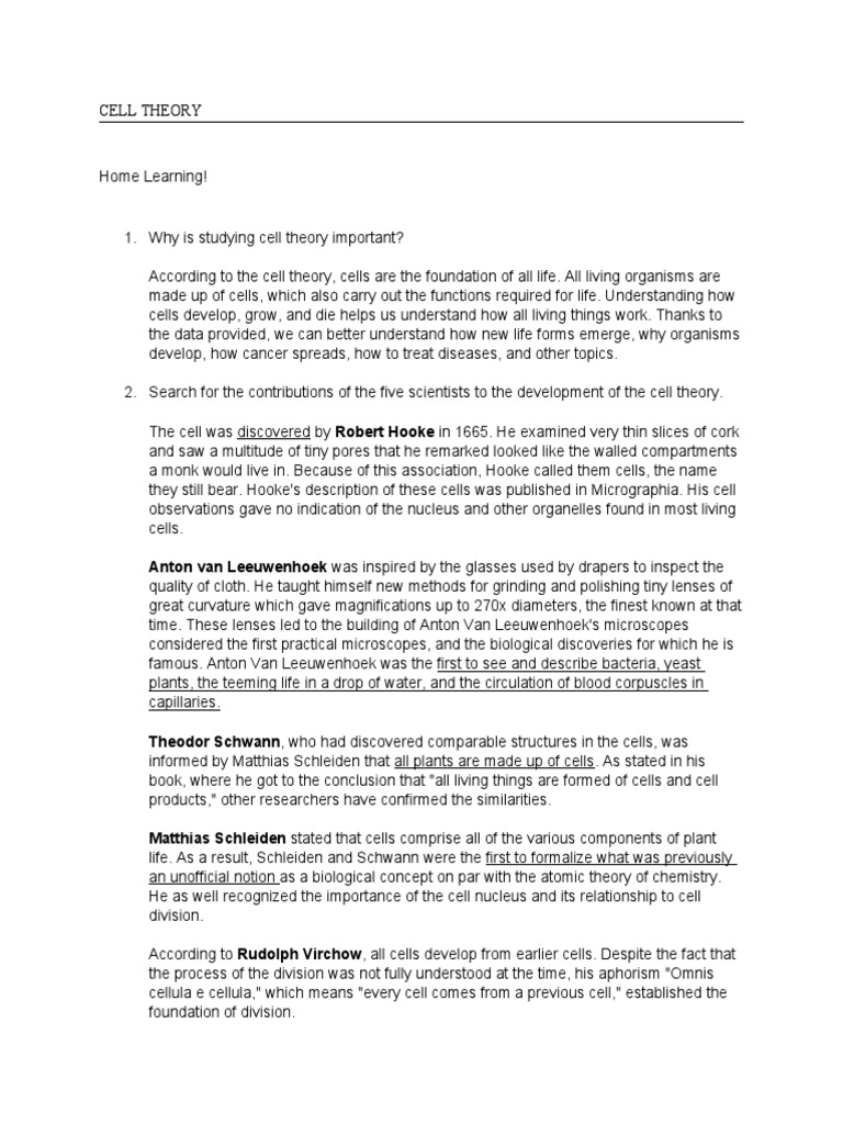 (Biology) Home Learning - Cell Theory | PDF | Biology | Cell Biology