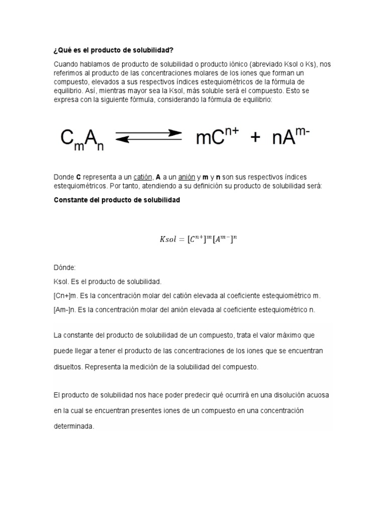 Producto de Solubilidad en Química | PDF | Solubilidad | Precipitación ...