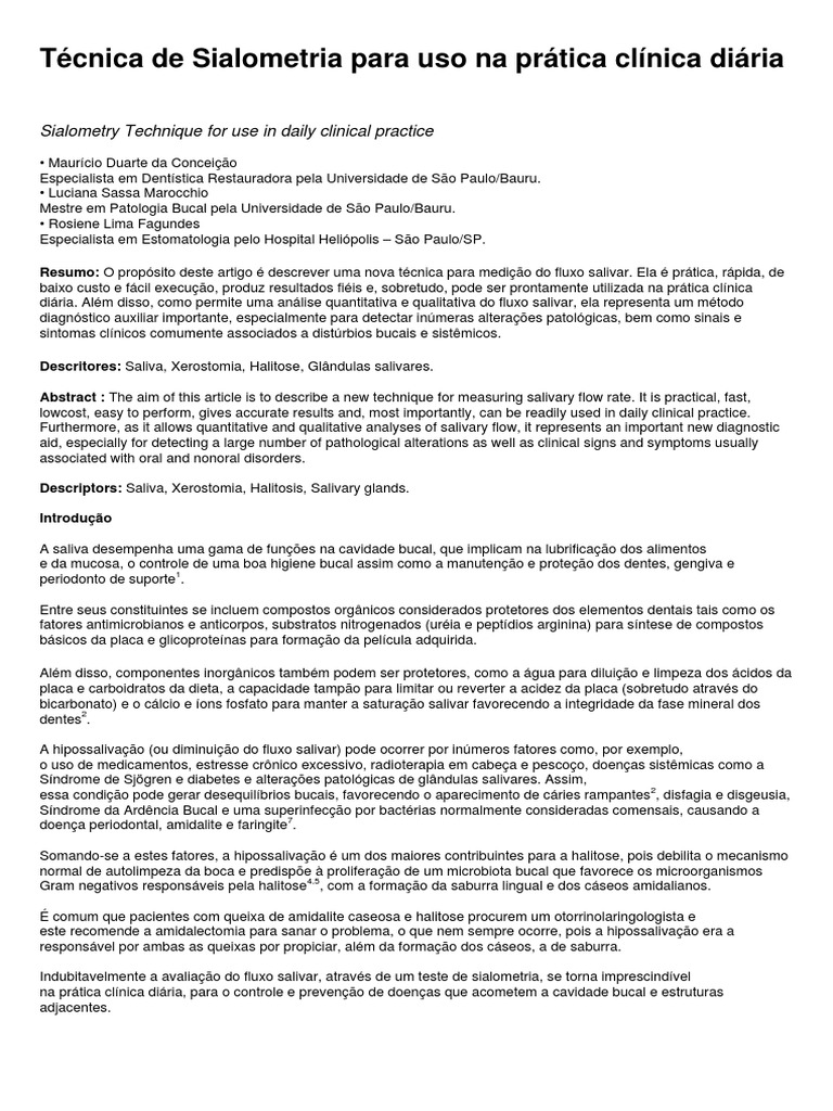 Tecnica de Sialometria para Uso Na Pratica Clinica Diaria | PDF ...