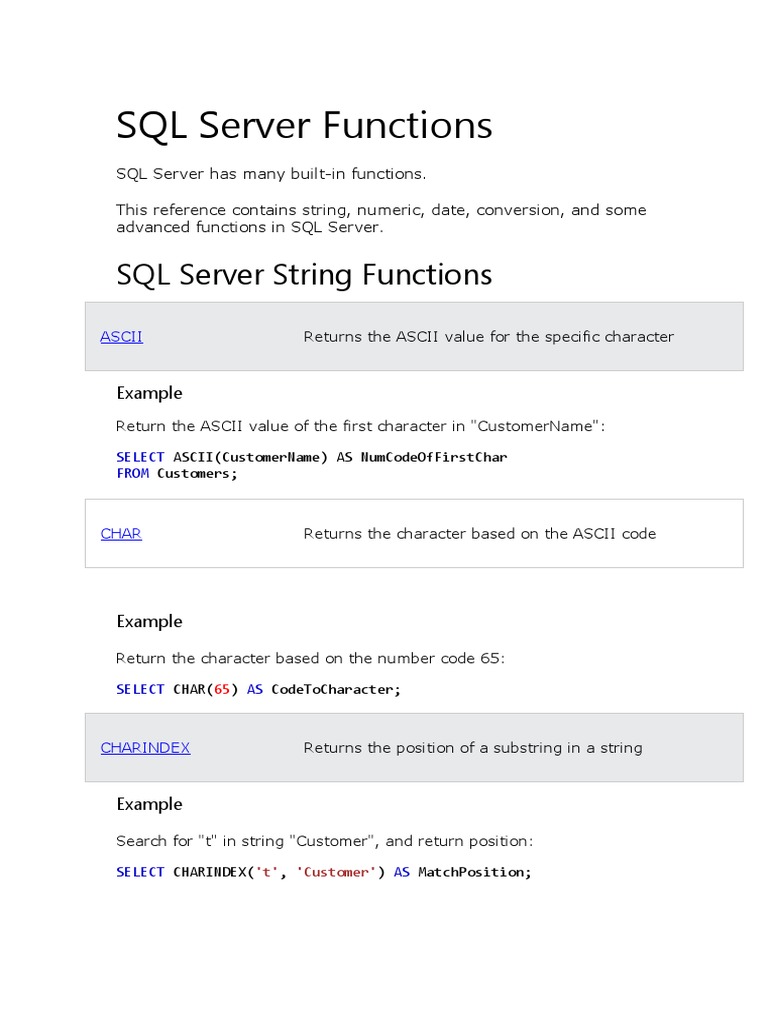 SQL Server Functions | PDF | String (Computer Science) | Software ... SQL Server Functions | PDF | String (Computer Science) | Software ...
