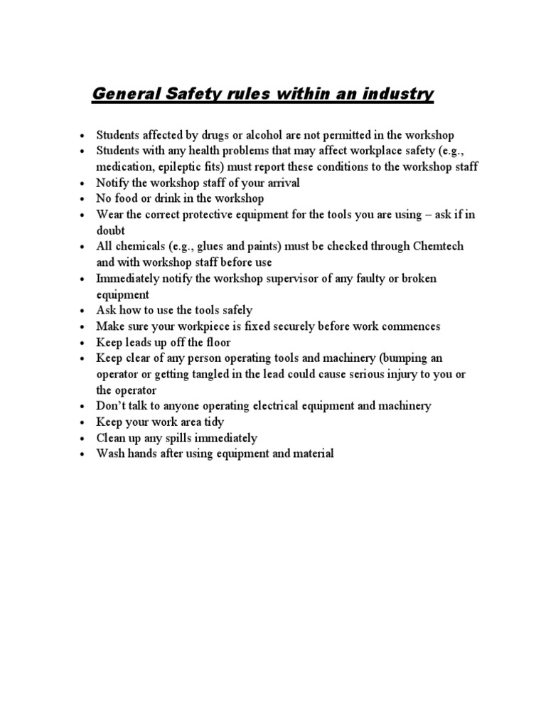 General Safety Rules Within An Industry | PDF