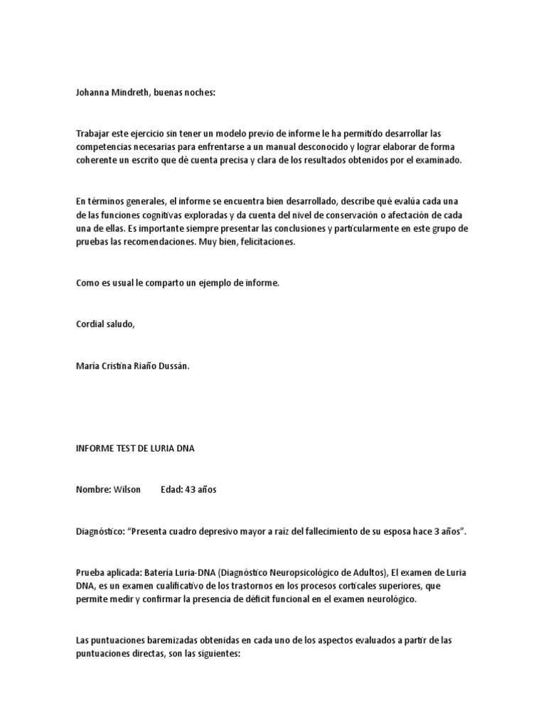 Ejemplo de Informe Test de Luria | PDF | Memoria | Hemisferio cerebral