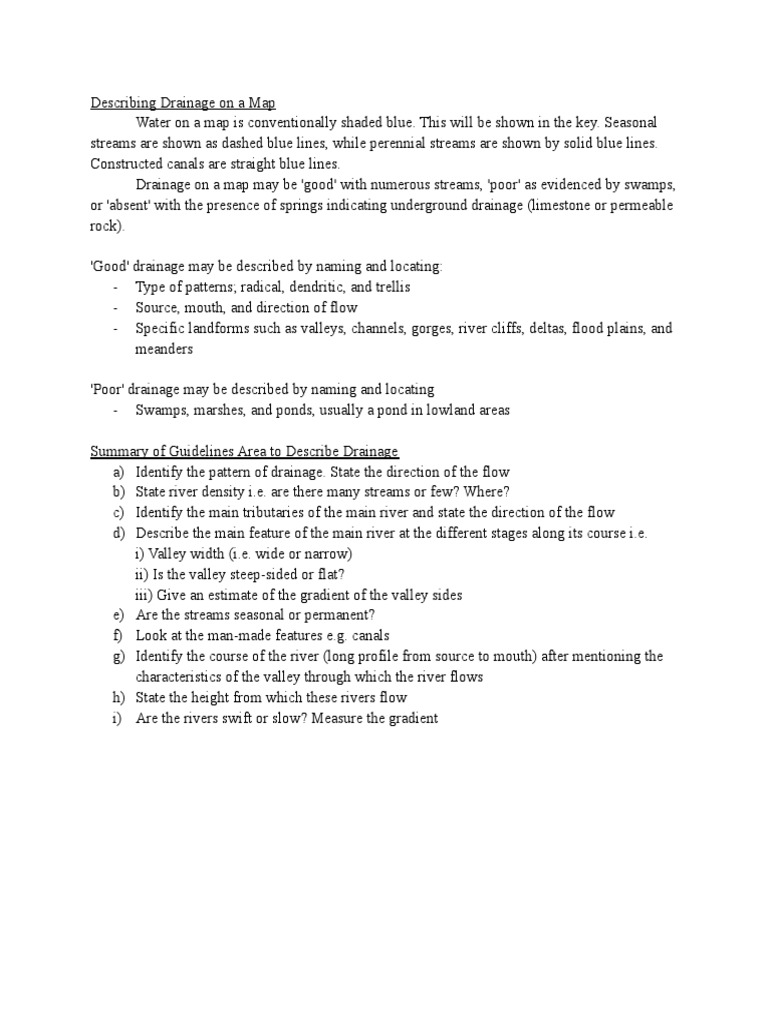 Describing Drainage On A Map Note Pdf