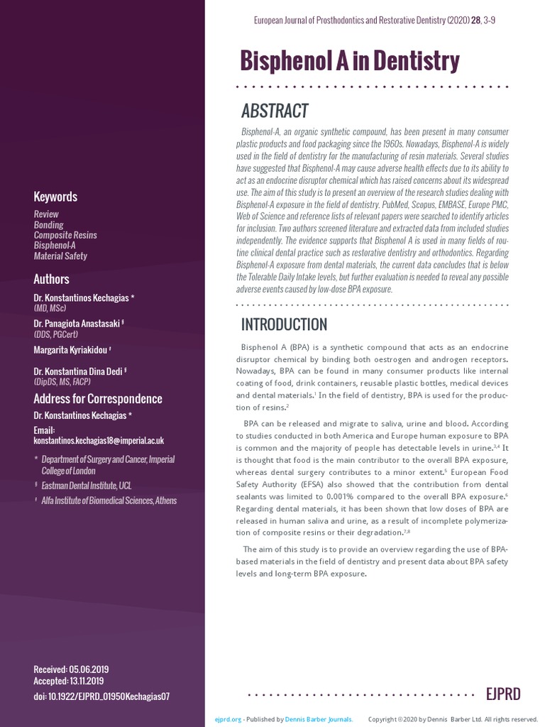 BPA in Dentistry 2020 | PDF