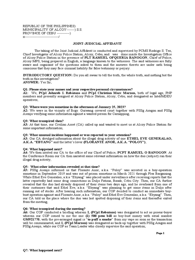 Judicial Affidavit of Arrest | PDF | Affidavit | Public Law