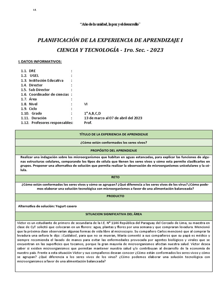 PLANIFICADOR EDA 1 de 1°sec | Descargar gratis PDF | Organismos | Evaluación