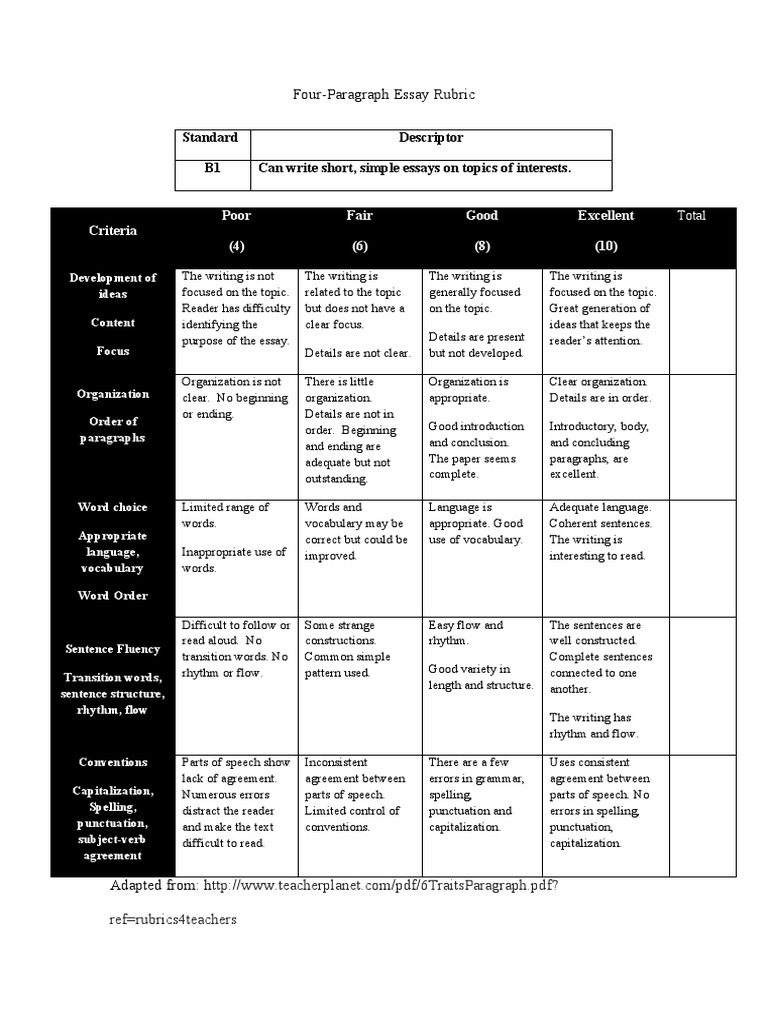 Rubric For A Five-Paragraph Essay | PDF | Word | Essays