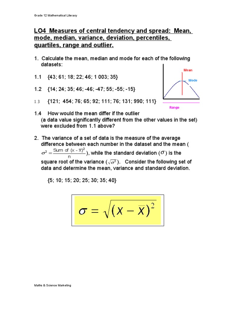19 LO4 Measures of Central Tendency and Spread | PDF | Mean | Median