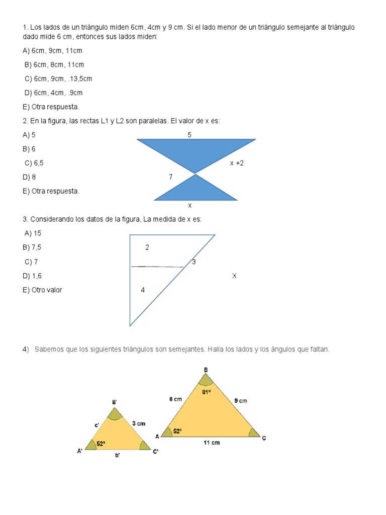 Ejercicios de Semejanza | PDF | Triángulo | Geometría Elemental
