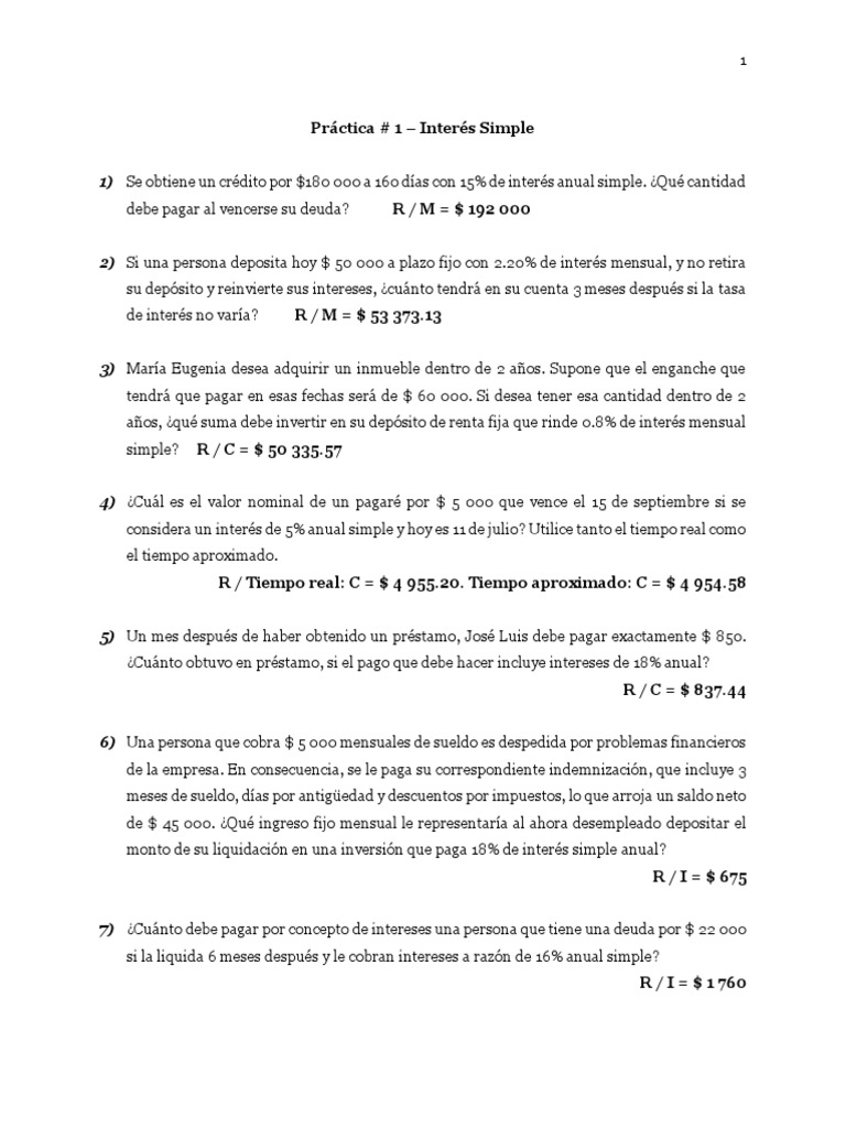 Práctica # 1 - Interés Simple PDF | PDF | Interés | Crédito