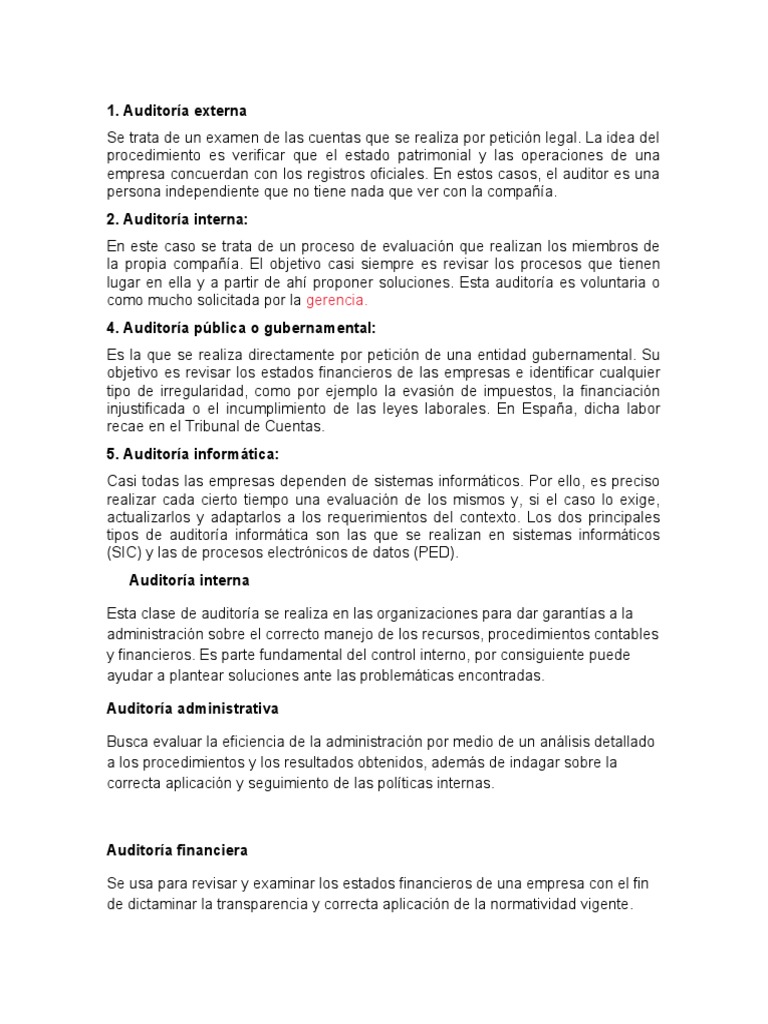 Los 21 Tipos de Auditoria | PDF | Auditoría | Contabilidad