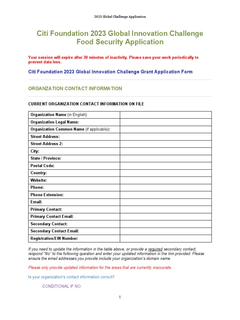 Citi Foundation 2023 Global Challenge Application | PDF | Race And ...