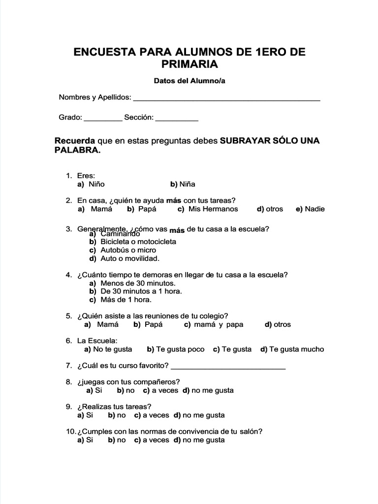 PDF Encuesta para Alumnos de Primaria - Compress | PDF | Crecimiento ...