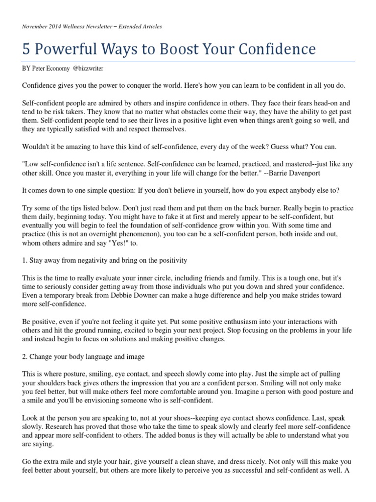 Boost Confidence: 5 Effective Tips | PDF | Career & Growth | Self ...