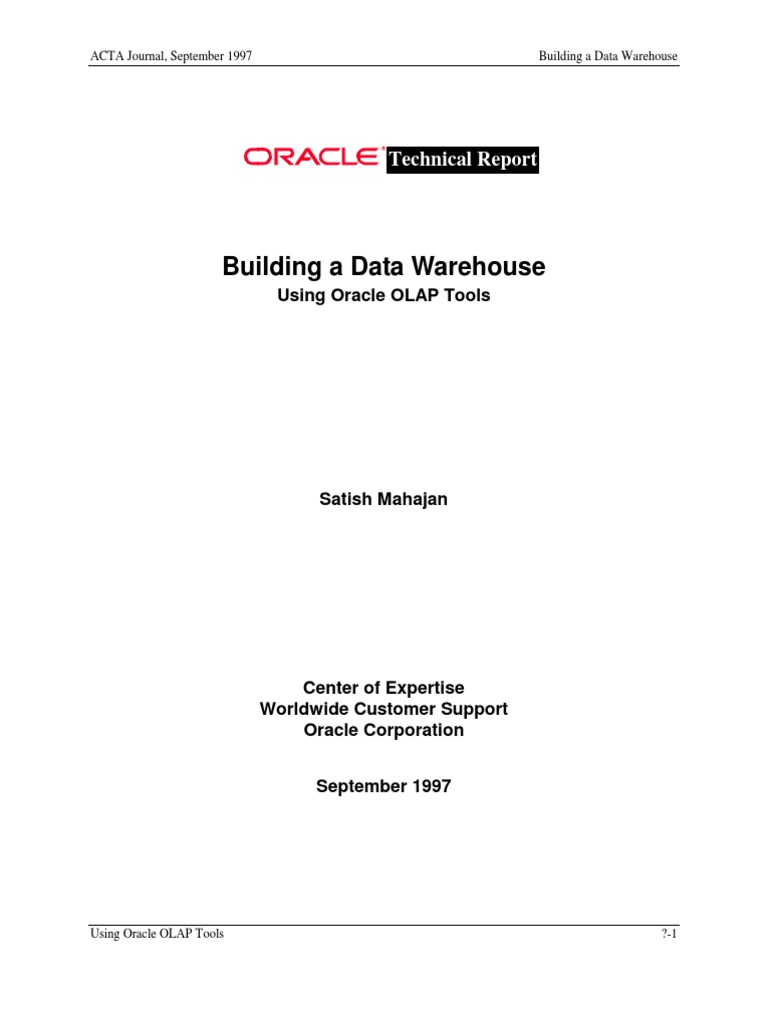 Building A Data Warehouse Using Oracle Olap Tools Oracle Database Data Warehouse 
