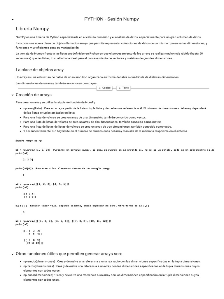 Guía Completa de Arrays en NumPy | PDF | Gestión de datos | Informática