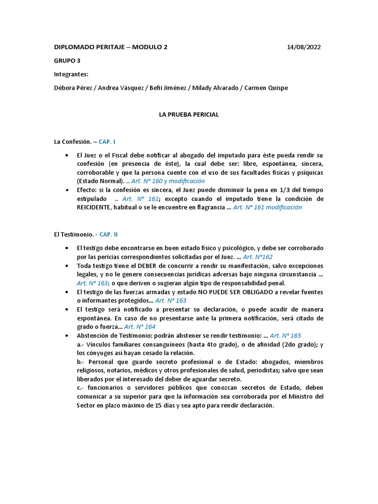 DIPLOMADO PERITAJE MOD2 - Practica Prueba Pericial | PDF