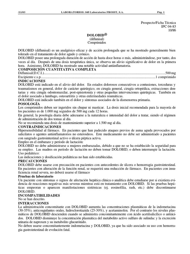Dolobid®: /11/03 LABORATORIOS: 849 Laboratorios FROSST, S.A. Pág. 1 ...