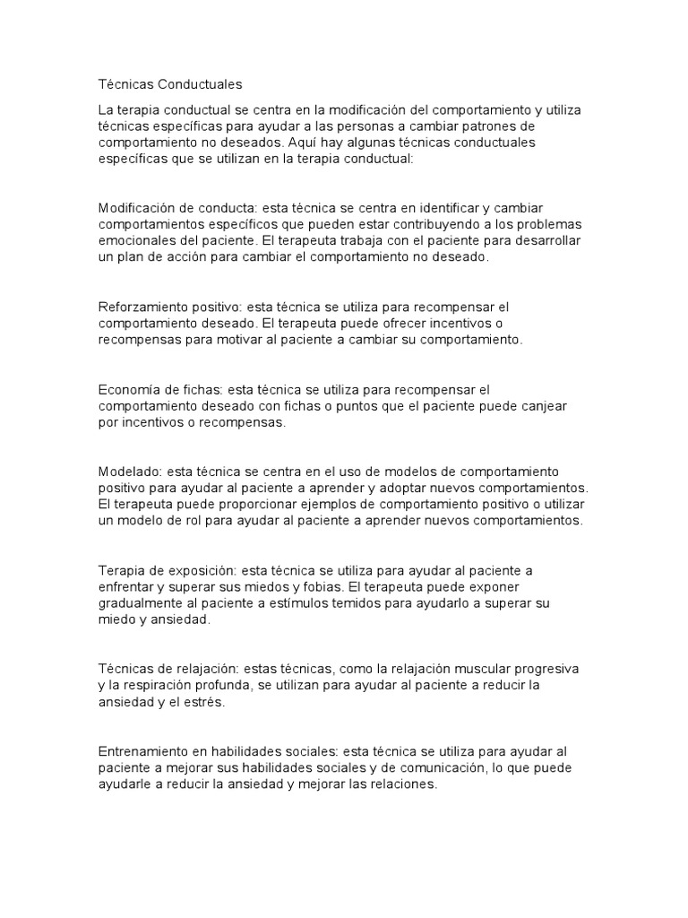 Técnicas Conductuales | PDF