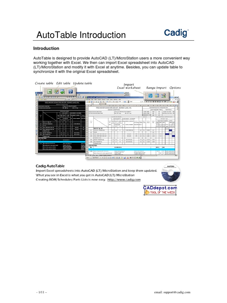 Cadig AutoTable Introduction | PDF | Auto Cad | Microsoft Excel