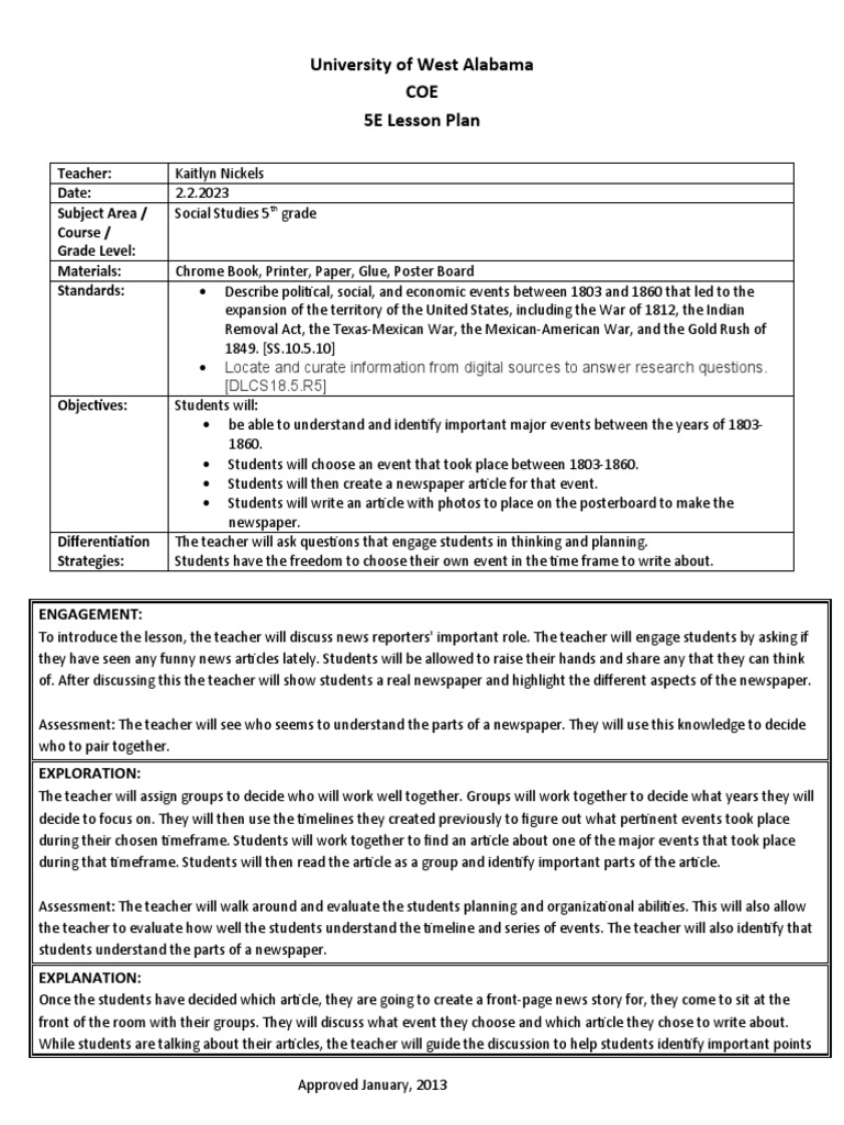 Uwa 5e Lesson Plan Ed 405 Group | PDF | Teachers | Science Education