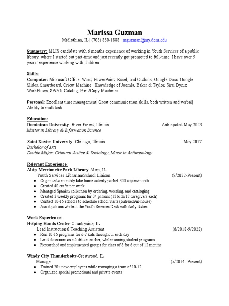 Marissa Guzman Resume2023 | PDF | Career & Growth | Wellness