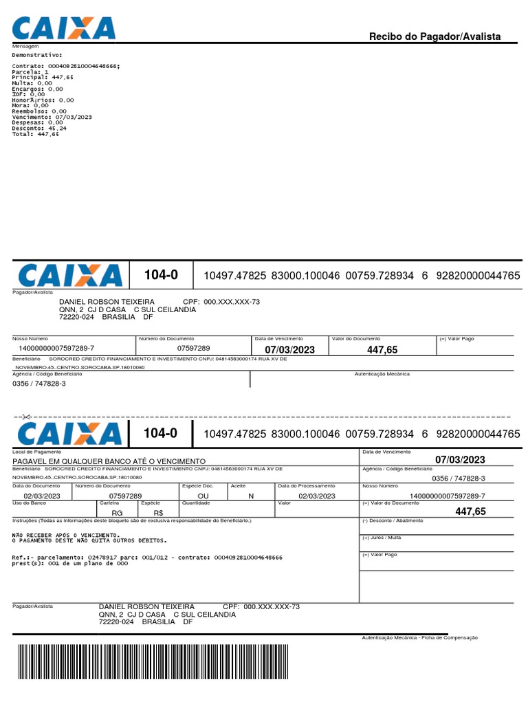Recibo Do Pagador/Avalista | PDF | Serviços financeiros | Economia ...