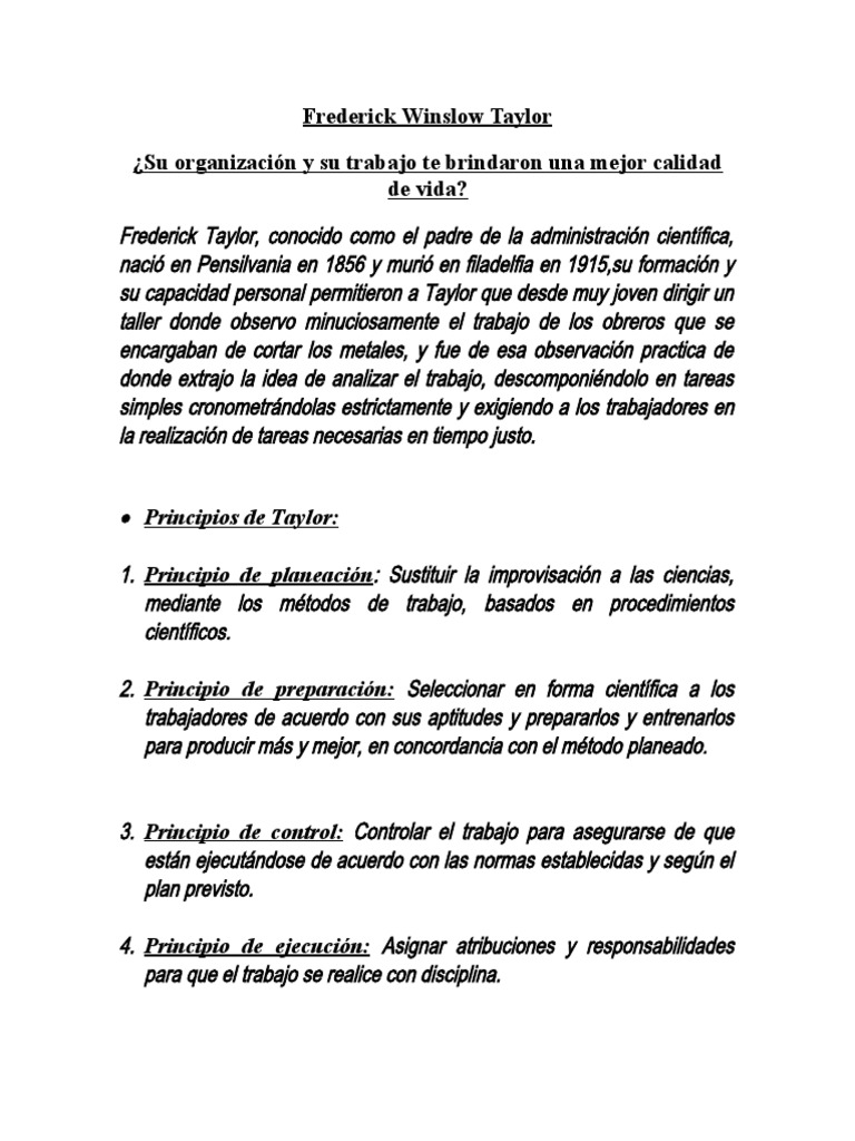 Aportaciones de Frederick Winslow Taylor | PDF | Ciencia y matemáticas