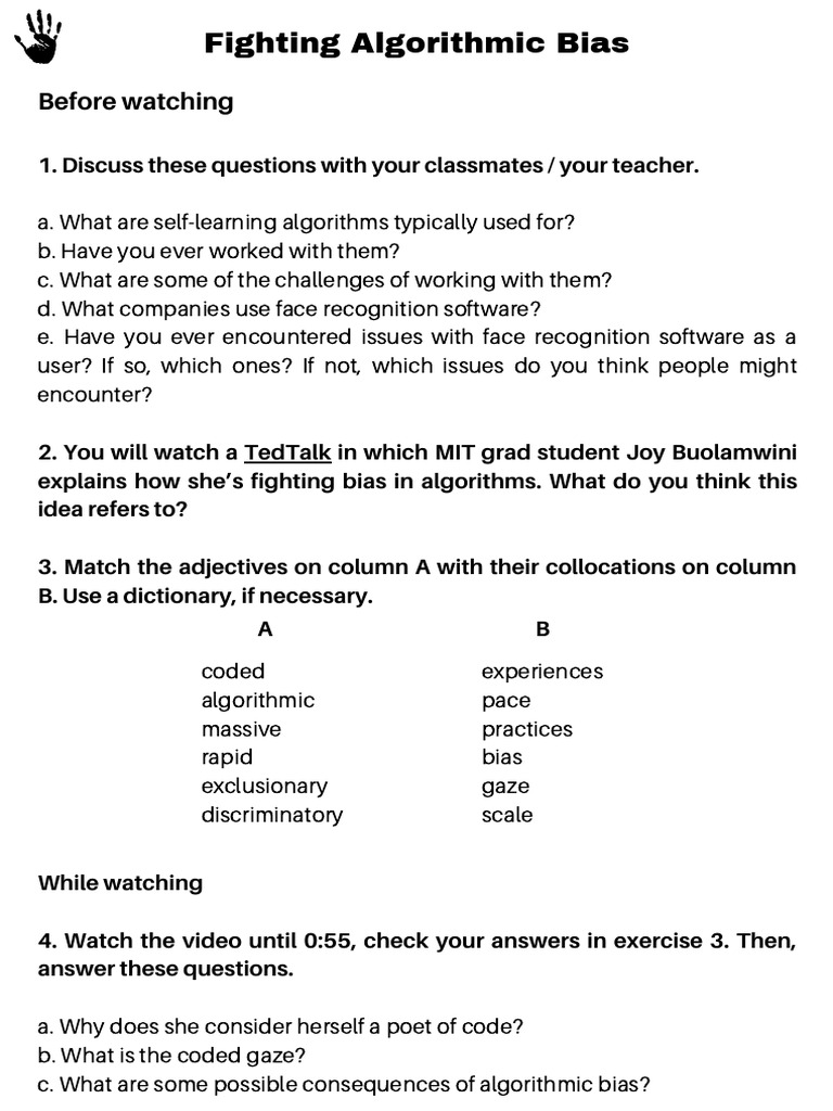 Fighting Algorithmic Bias - Ss Worksheet PDF | PDF | Cognition ...