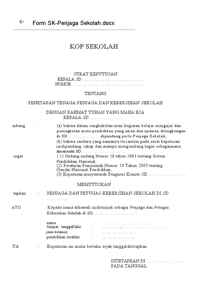 SK-Penjaga Sekolah. SDN 1SS | PDF