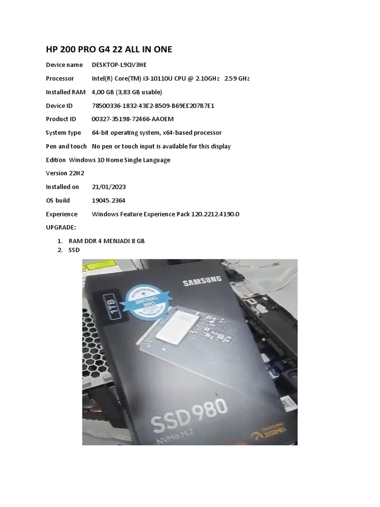HP 200 Pro G4 22 AIO Specs and Upgrade | PDF
