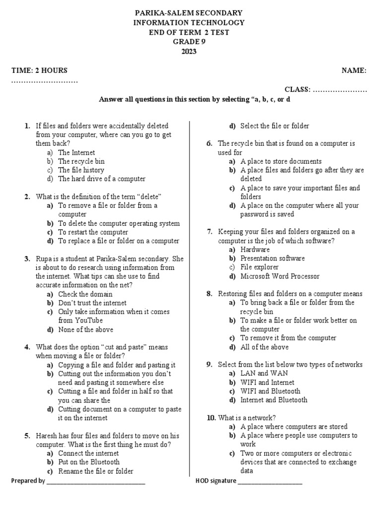 IT Grade 9 | PDF | Computer File | Computer Network