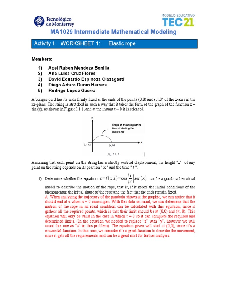 Activity 1 Worksheet 1 Elastic Rope. Team 5 | PDF | Equations | Mathematics