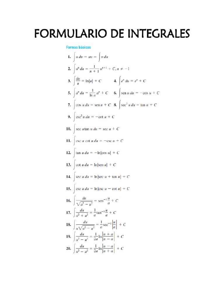 Formulas Integrales | PDF