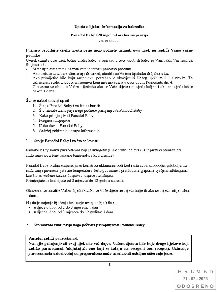 Panadol Baby Oralna Suspenzija PIL | PDF