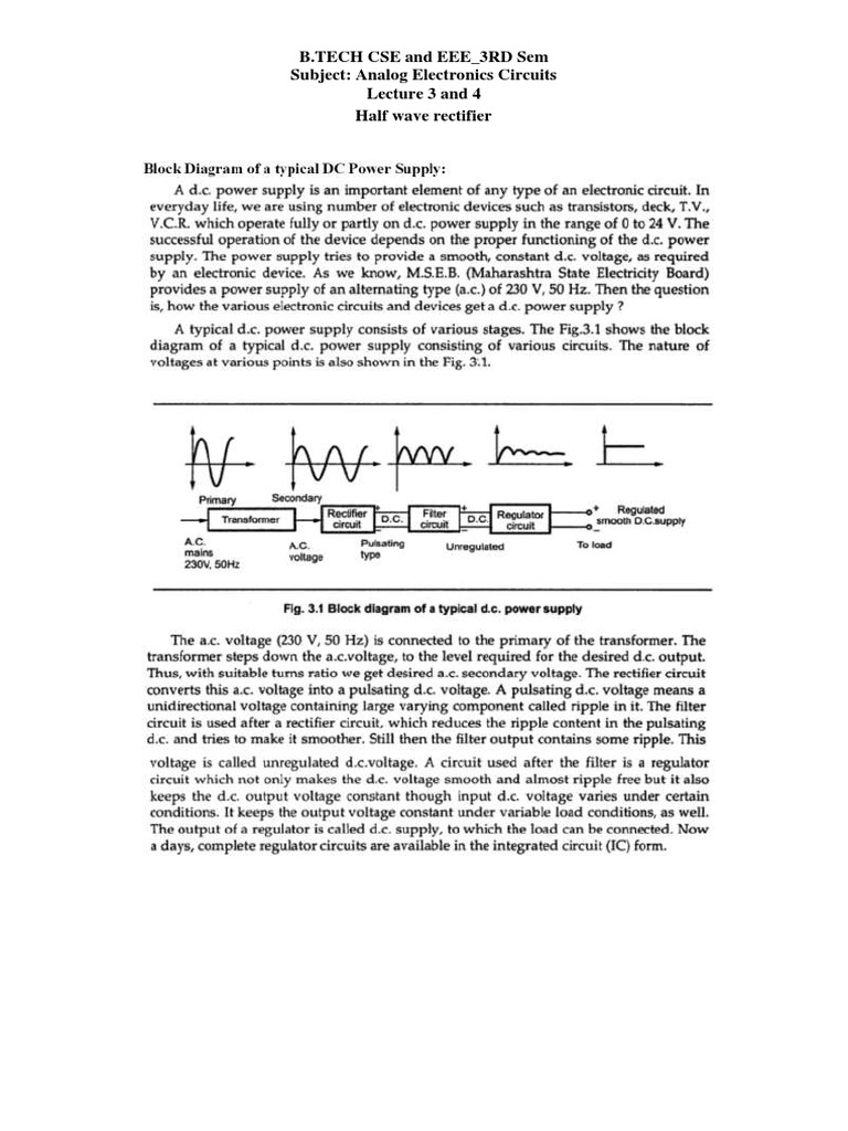 Lecture - 3 and 4 - HALF WAVE RECTIFIERS | PDF | Teaching Methods & Materials